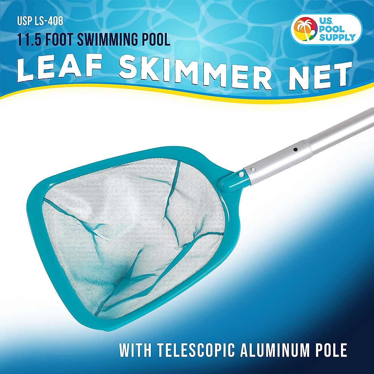 U.S. Pool Supply 11.5 Foot Swimming Pool Leaf Skimmer Net with Telescopic Aluminum Pole, 8 Sections - 6" Deep Ultra Fine Mesh Netting Basket, Remove Finest Debris, Adjustable Length, Clean Spas, Ponds