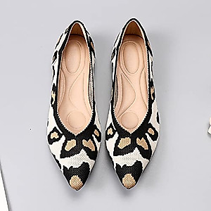 Women Flying Knitted Single Shoes Doudou Boat Shoes Comfortable Soft Bottom Flat Casual Shoes Business Casual Shoe (Beige, 9)