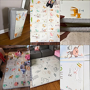 CreateBay Foldable Baby Play Mat, 79x71 Inch Thick 0.8 Inch XPE Foam Waterproof, Extra Large Crawling Mat for Floor Kids Infant Training Non-Slip Reversible Non-Toxic