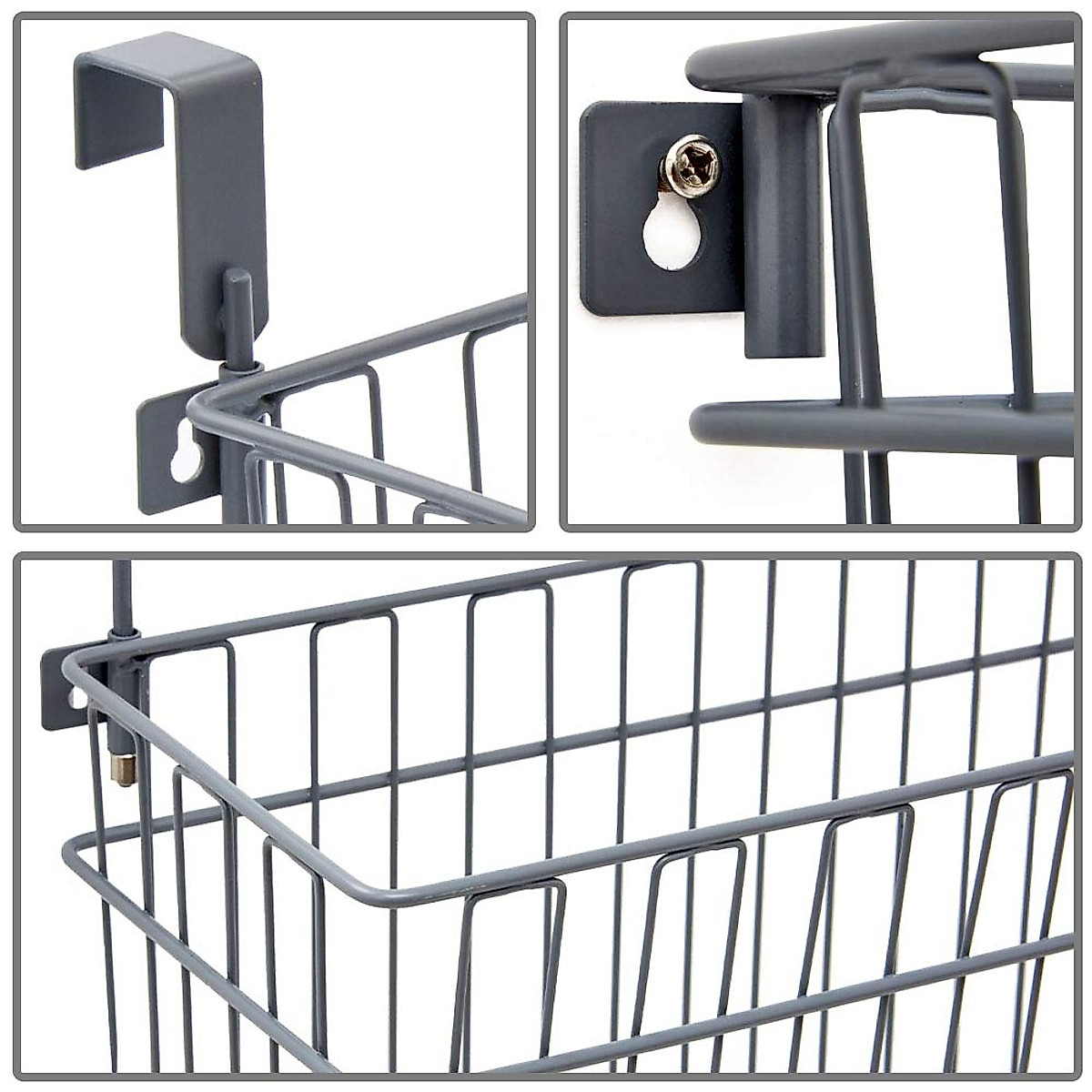 EZOWare Over the Cabinet Door Hanging Organizer Holder, Wall Mountable Deep Metal Storage Basket for Household Kitchen Bathroom Pantry Items (Large)