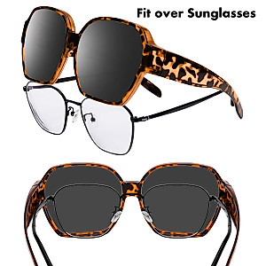 TINHAO Square Oversized Polarized Fit Over Sunglasses Over Glasses with Lightweight Large Frame for Woman Man (Amber leopard, Black)