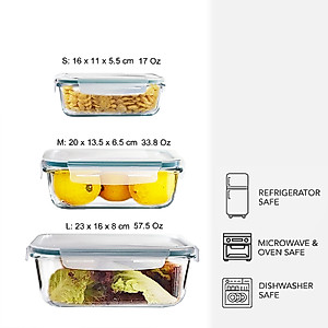 XYouyu Food Storage Containers Glass Food Storage Containers With Airtight Lids -Meal Prep Airtight Glass Bento Boxes BPA-Free (Set Of 3 Piece) Microwave, Oven Safe