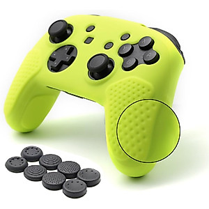 CHINFAI Silicone Case Grip for Nintendo Switch Pro Controller with 4 Pair/8 Pcs Thumbstick Caps, (Yellow)