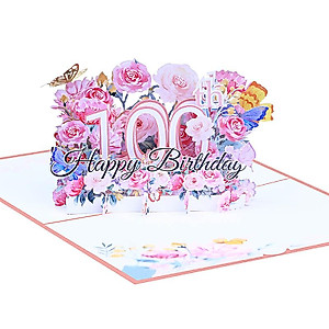 NAVWOD Happy 100th Birthday Card, 100th Birthday Cards for Women, 100th Birthday Gifts for Women, Happy Birthday Card, Pop Up Cards, Pop Up Cards Flowers for Women with Note.