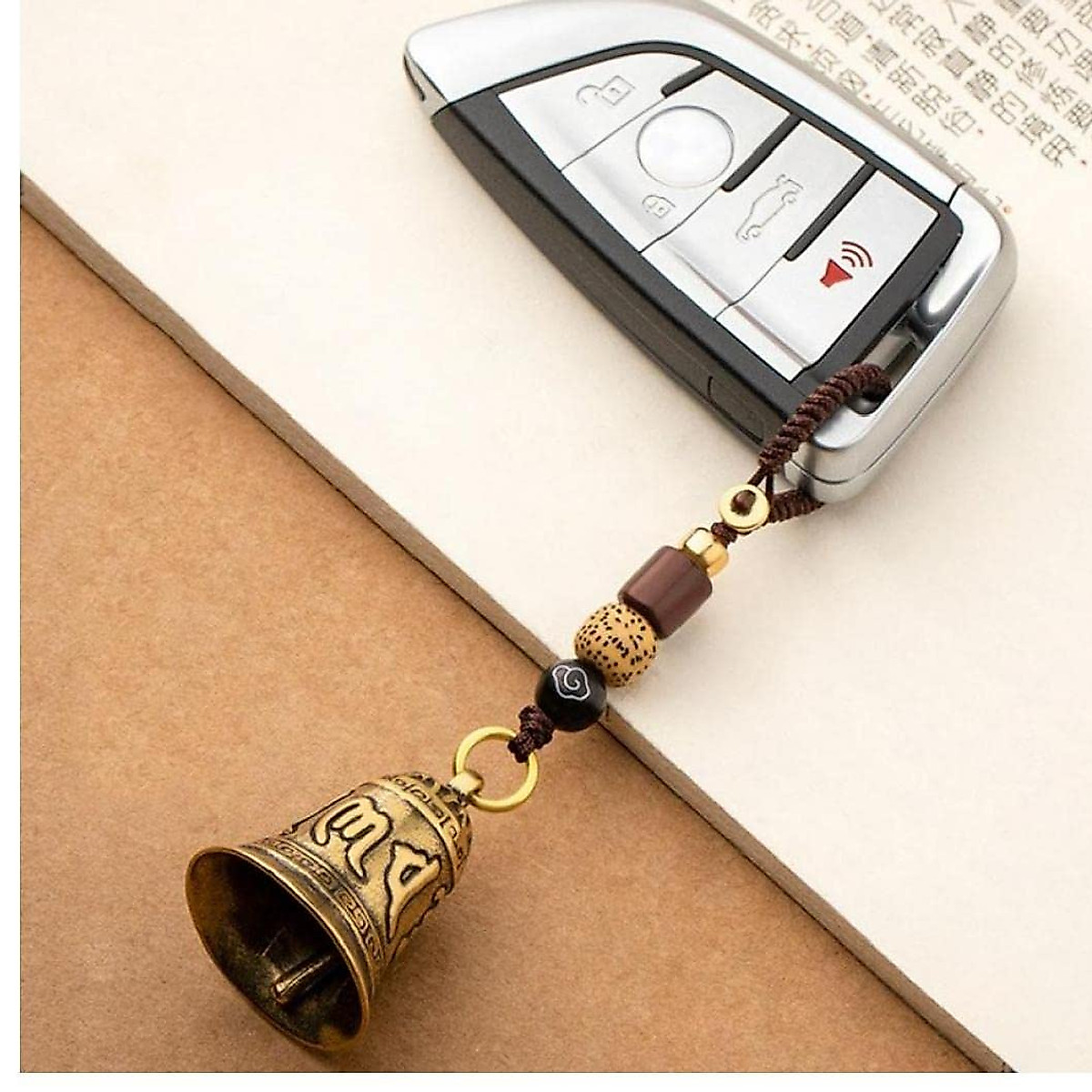 Froiny Vintage Brass Bell Six-Word Bell Keychains Tibetan Buddhist Meditation Bell Lanyard Car Hanging Pendants Accessories 37x28x28mm