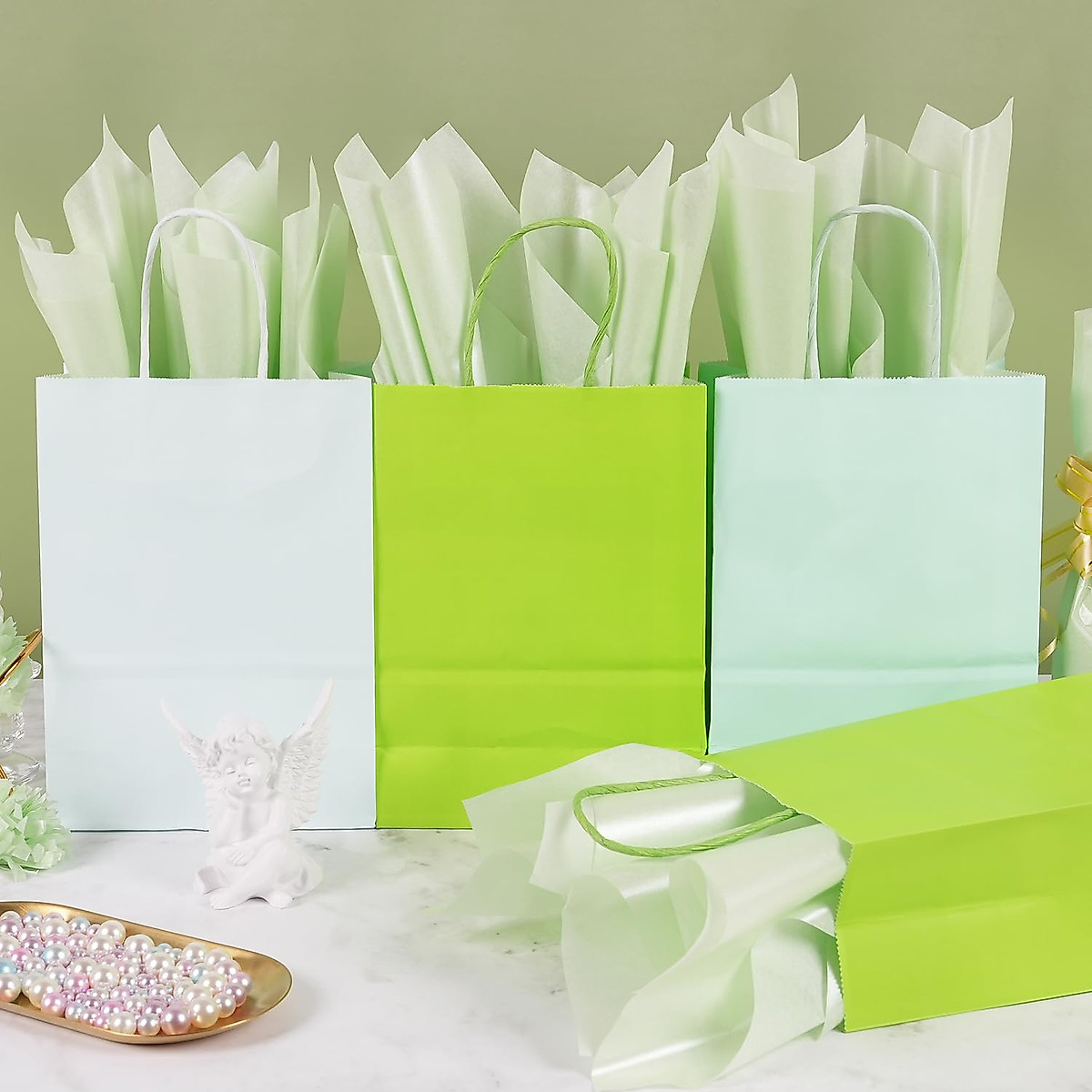 60 Sheets 20"X14" Metallic Green Tissue Paper, Mint Green Tissue Paper Bulk for Gift Bags Crafts Packaging Wrapping, Pearlescent Shimmer Wrapping Tissue Paper for Birthday Baby Shower Wedding