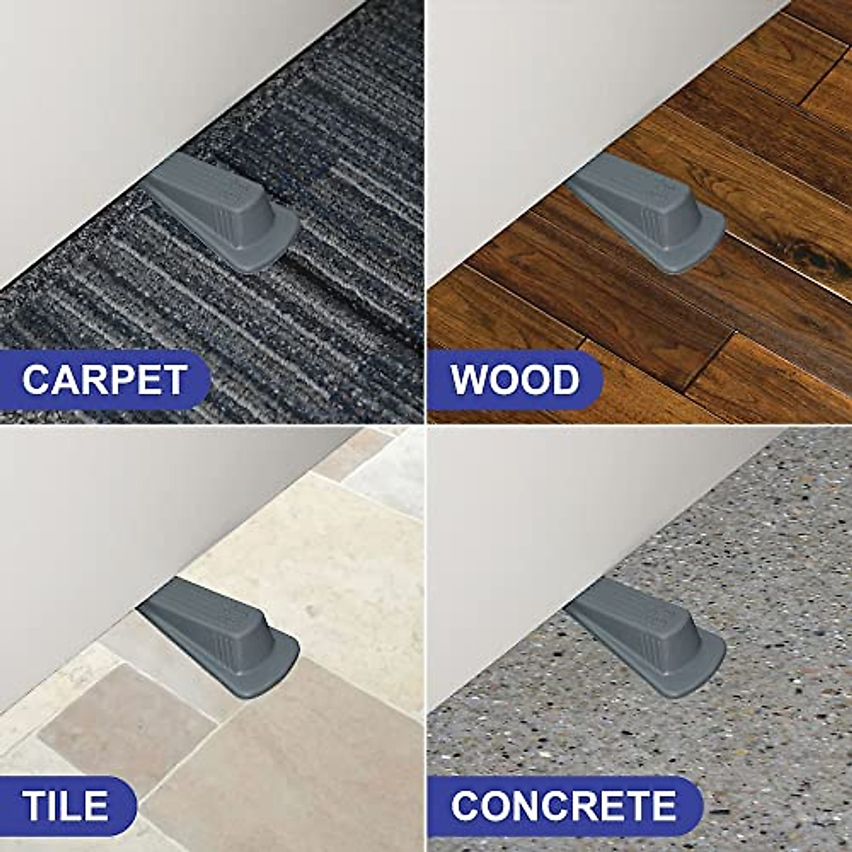 MASTER MANUFACTURING Rubber Door Stop - Big Heavy Duty Bottom Wedge Rubber Door Stopper College Dorm Room Essentials,Grey (2 Packs),1.5 x 5 x 7.5