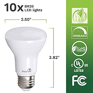 Bioluz LED 10 Pack BR20 LED Bulb 6W=50W 2700K Warm White 90 CRI Dimmable UL-Listed CEC Title 20 Compliant 540 Lumen Outdoor/Indoor Flood Light (Pack of 10)