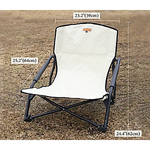 S'more Low Beach Chairs with Carry Bag, Camping Chair with Padded Armrests, Lightweight Folding Chairs for Camping, Hiking, Backpacking, Picnicking, Lawn, Outdoor, Concert, Sand, Beige