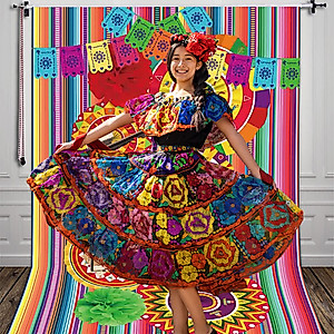 MAQTT 7x5ft Mexican Fiesta Theme Backdrop for Wedding Decoration Beautifull Paper Fans and Flowers Photo Background Baby Shower or Birthday Party Supplies Photo Booth Props
