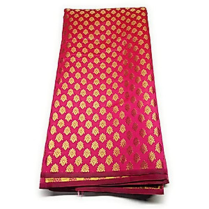 Banarasi Brocade Poly Silk Unstitched Running Fabric/Cloth/Dress Material with Golden Jacquard Work by The Yards (Pink x Golden, 6 Yard)
