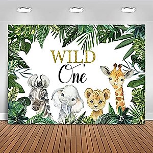 Mocsicka Safari Wild One Backdrop Safari Animal First Birthday Party Background Jungle Boy 1st Birthday Party Decorations Photography Background (8x6ft)