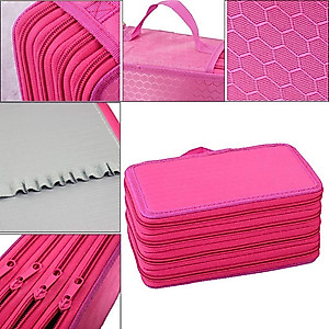 Operitacx 72 Slots Pencil Case Handy Pencil Holder with Zipper 4-layer Colored Pencil Case Large Pencil Bag for Watercolor Pencils, Gel Pens and Ordinary Pencils (Rose Red)