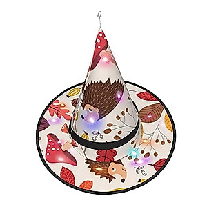 EVANEM Nature Hedgehog 2 Pcs Halloween Witch Hats With Led Lights Halloween Decorations Hat For Women Glowing Witch Hat