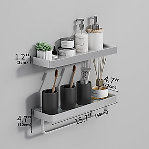 dancrul Bathroom Shelf Glass Bathroom Shelves Wall Mounted Rectangular Floating Shelves for Wall Decor Bathroom Organizer Matte Silver Set
