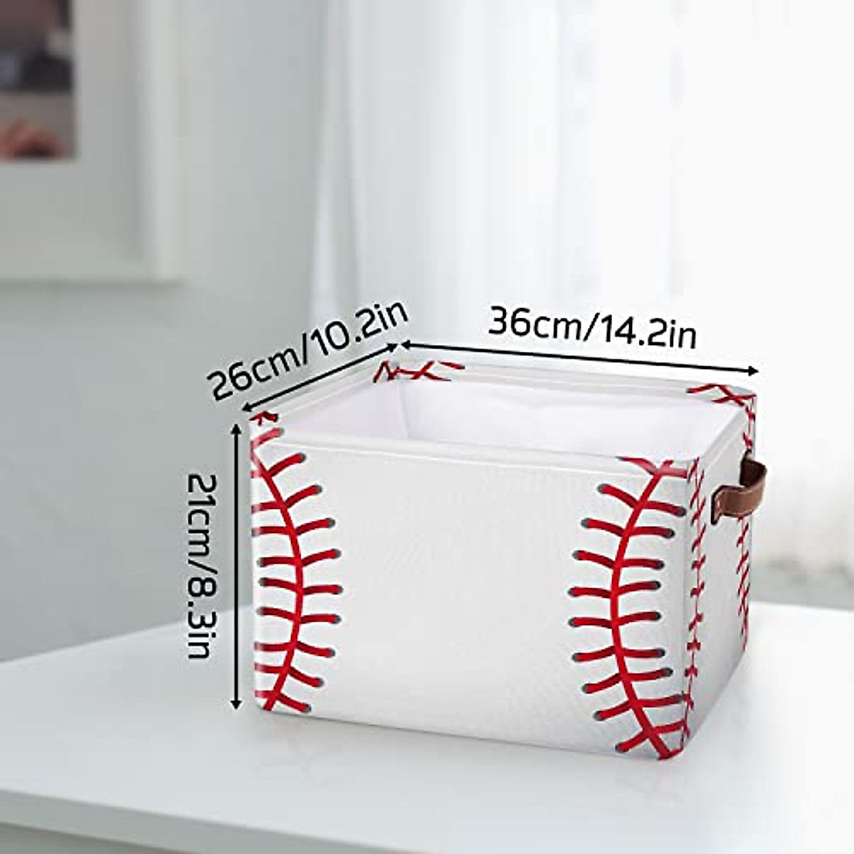 TropicalLife Baseball Laces Stitches Storage Basket Ball Softball Storage Bin Box Toys Organizer Shelf Cube with Handles for Kids Room Kitchen Office Nursery