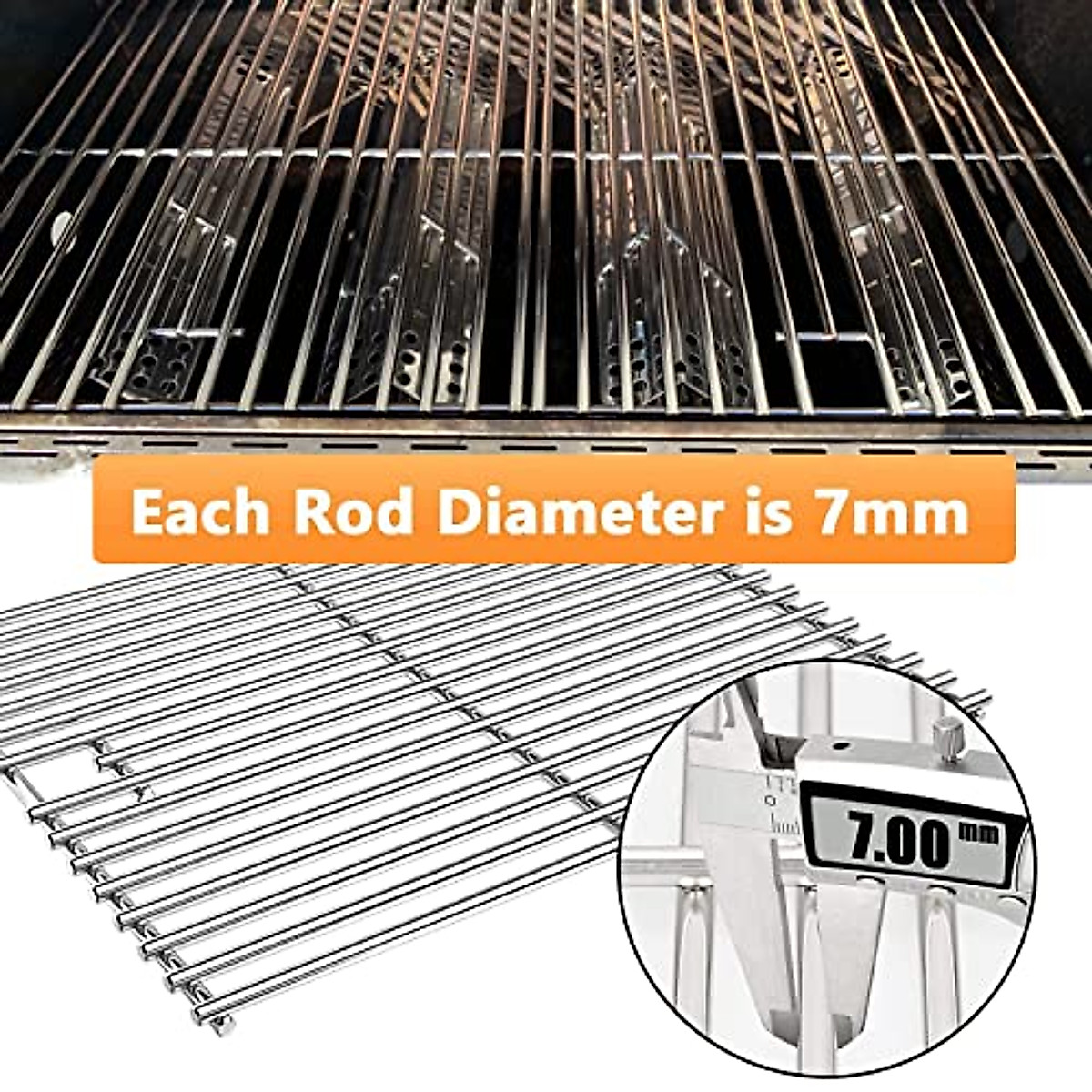 Hisencn 17 Inch Cooking Grates for Home Depot Nexgrill 720-0830H, 720-0830D, 720-0783E, 720-0783C, 5 burner 720-0888, Stainless Steel Cooking Grids Replacement parts for Nexgrill 4&5-Burner Gas Grill