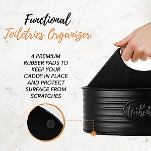 Autumn Alley Farmhouse Rustic Shower Caddy Basket for Bathroom - Toiletries Countertop Organizer, Decorative Bathroom Caddy, Bathroom Accessories with Toilette Label, 8.25" x 6", Black, Small