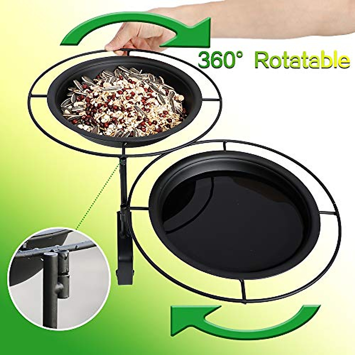 Solution4Patio Expert in Garden Creation Urban Apartment Deck Rail Bird Feeder & Bird Bath, Balcony Platform Removable Metal Tray 8" Dia, Not Blowing Away, Adjustable Clamp Bracket #G-B124A00-US