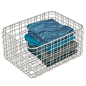 mDesign Farmhouse Decor Metal Wire Storage Basket Bin for Storage & Organizing Closets, Shelves, and Cabinets in Bedrooms - Holds Shirts, Purses, Leggings, Scarfs, Hats - 12" x 9" - 3 Pack - Satin