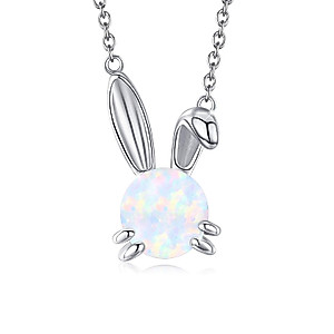 JUSTKIDSTOY Created Opal Bunny Necklace Sterling Silver Cute Rabbit Necklace Opal Bunny Jewelry Gift for Women Daughter Rabbit Lover