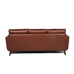 BOWERY HILL Mid Century Top Grain Leather Sofa, 3 Seater Modern Tufted Couch with Wood Legs for Living Room, Camel Brown