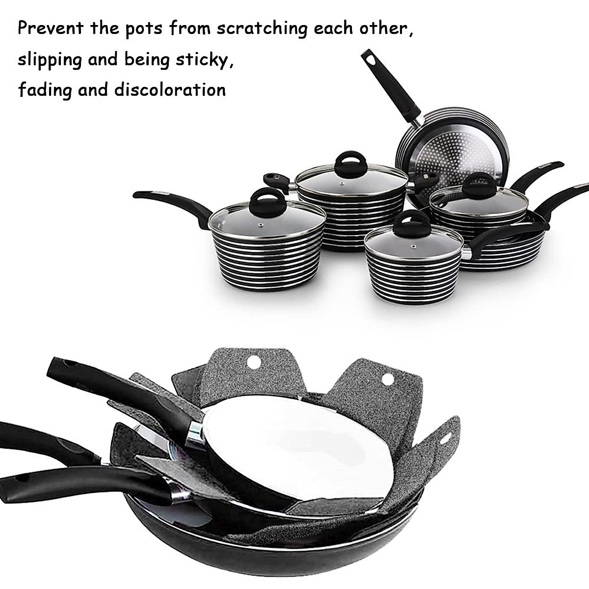 Pot and Pan Protectors, Set of 12 and 3 Different Size, Pot Dividers Pads/Cookware Protector Set/Stacking Pot Separators Protectors for Stacking and Protecting Your Cookware(Grey)