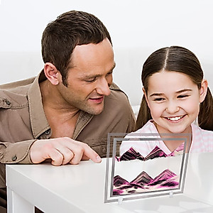 Muyan Moving Sand Art Picture Sandscapes in Motion Dynamic Sand Picture Glass 3D Deep Sea Display with Stand Decor Desktop Home Office Creative Gift (Pink, 7x9 in)