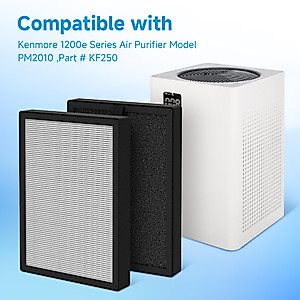 KF250 H13 True HEPA Replacement Filter Compatible with Kenmore 1200e Series PM2010 Air Cleaner Purifier, Part # KF250, 2 Sets (4pcs)
