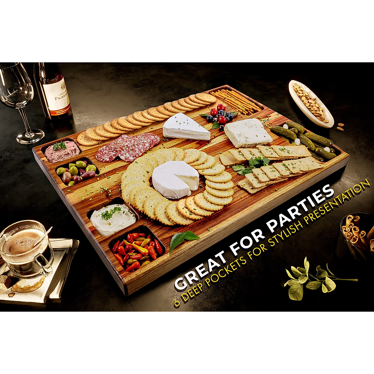 WuudCo Butcher Block Cutting Board | 18x24 Large Board for Meat Cutting, Large Charcuterie Board, Teak Handmade Cutting Boards, Thick Best Wood Cutting Board