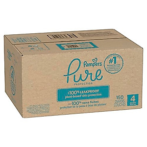 Pampers Baby Diapers - Pure Protection - Size 4, 150 Count, for up to 100% Leakproof, Premium Plant-based Skin Protection