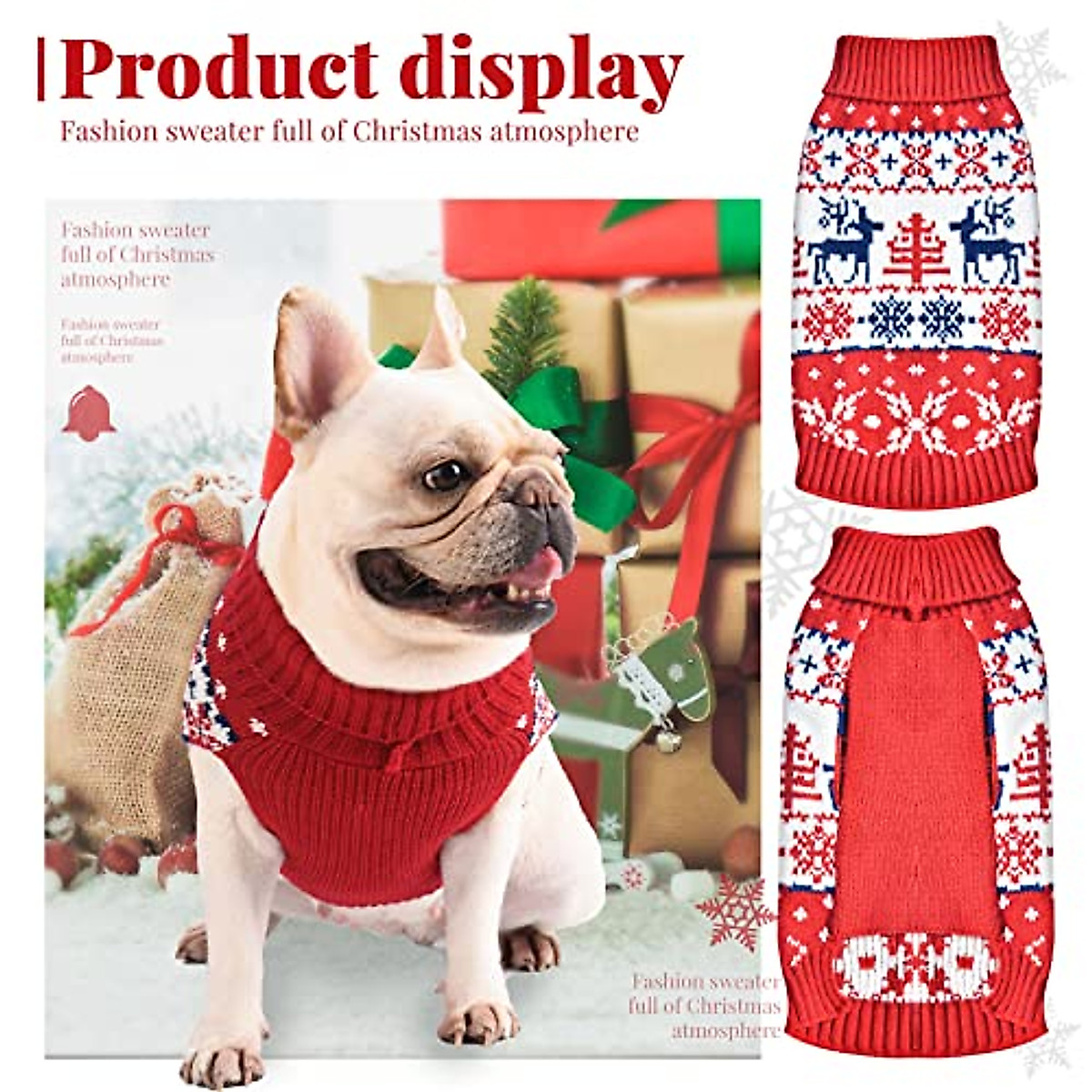 UETZLTB Dog Christmas Sweater Soft Warm Fall Winter Turtleneck Knitted Puppy Clothes Cute Reindeer Ugly Xmas Doggy Sweatshirts Vest Pet Clothing for Small Medium Large Dogs Cats Boy Girl(Red,XS)