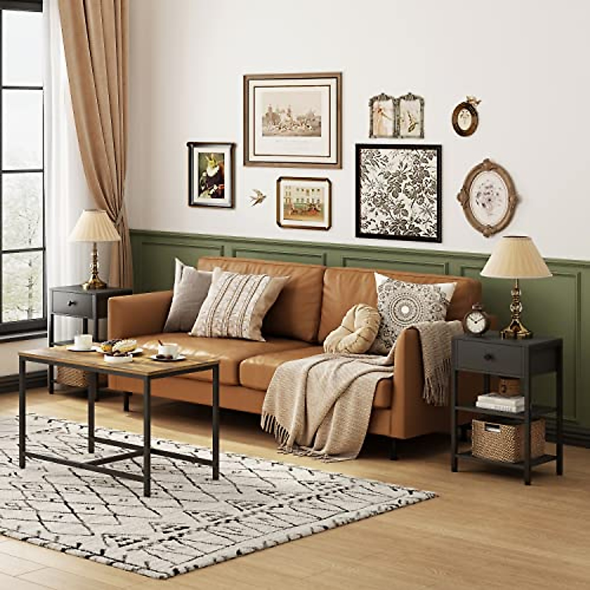 Hoctieon Nightstand, Nightstand with Drawer, Small Bedside Table, End Table with Drawer, Small Nightstand, Industrial Nightstand, Easy Assenbly, for Bedroom, Living Room, Office, Wood, Black