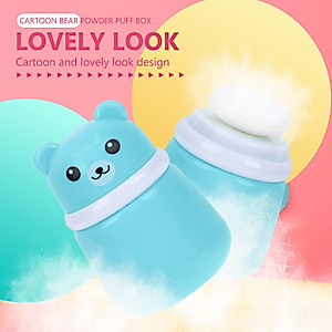 OSALADI Baby Powder Bottle: Cartoon Bear Powder Puff Box, Infant Loose Powder Box with Puff, Talcum Powder Container, Portable Powder Dispenser for Kids (Blue)