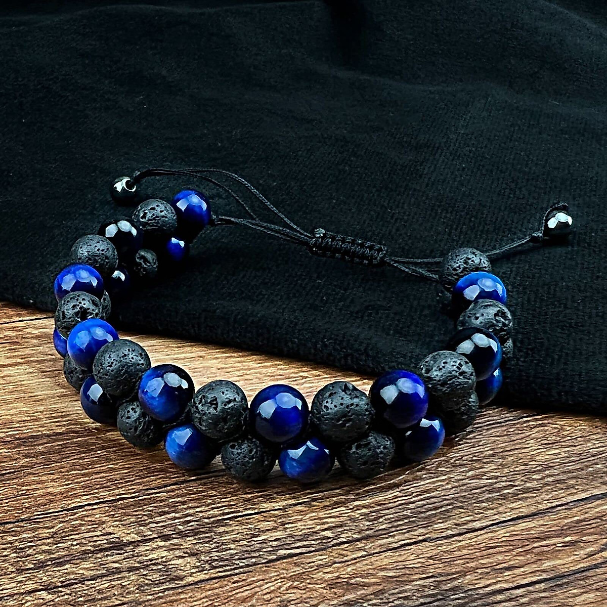 Protection Bracelet,Natural Blue Tiger Eye Black Lava Rock Stone Bracelet,Healing Bracelet for Men Women Bring Good Luck Prosperity and Happiness