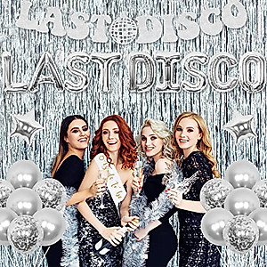 Last Disco Bachelorette Party Decorations Silver Last Disco Banner, Disco Ball Ring Balloons, Bride To Be Sash, Foil Fringe Curtain for Bridal Shower Retro 70s Bach Dance Music Festival Party Supplies