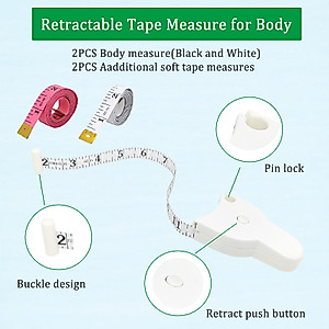 Automatic Telescopic Tape Measure Rulers, 4 Pack Tailors Tape Body Measuring Tape 60 Inch, Assorted Black White Pink Sewing Fabric Tape Measure for Body Measurements