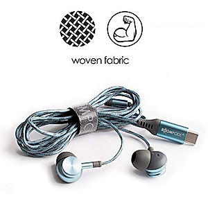 BoomPods Digibuds USB-C Headphones - Best in-Ear Digital Earbuds with USBC Type Connector, Fabric Braided Cable, Sweatproof, Wired Inline Controls for Seamless Entertainment (Ice Blue)