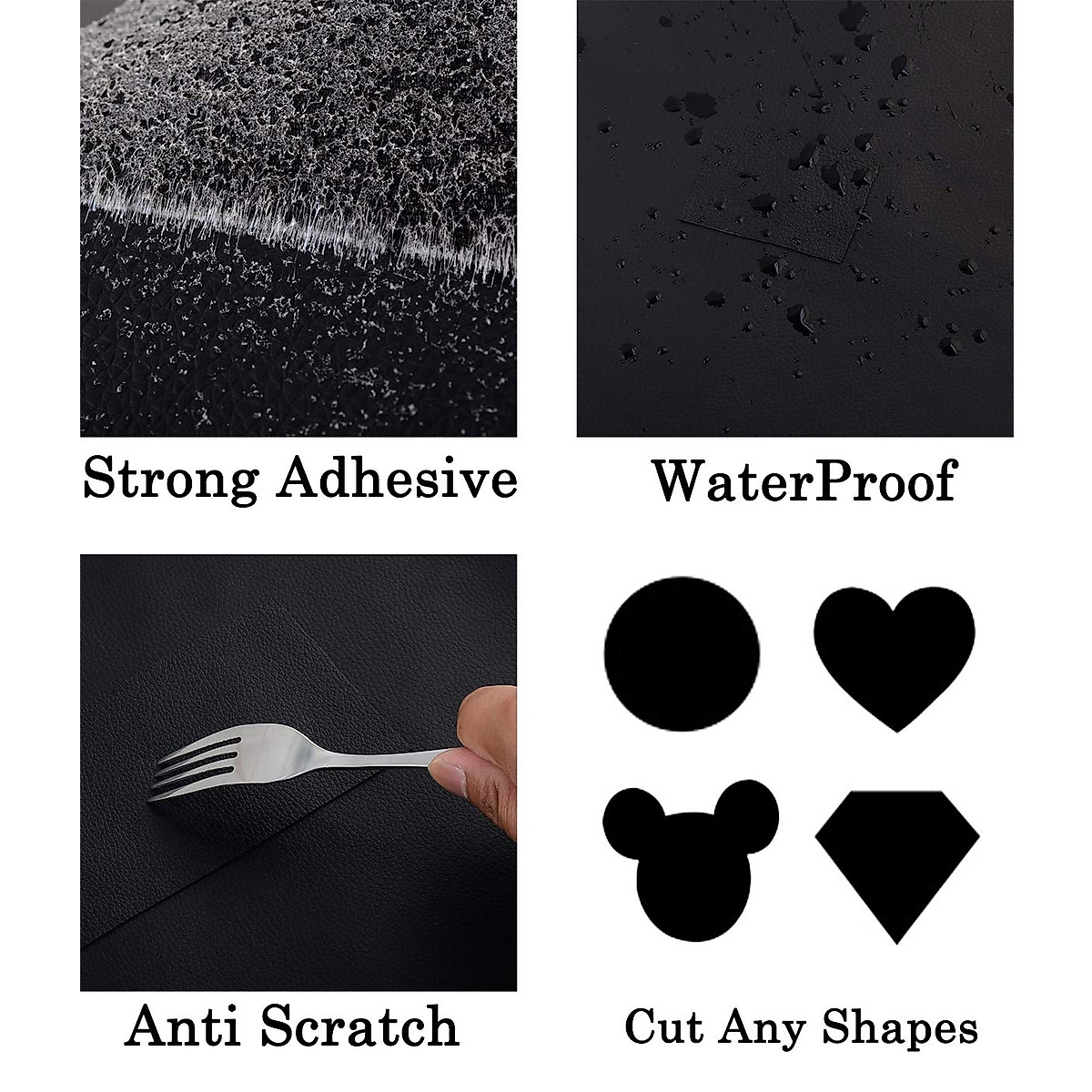 Leather Repair Patch for Couches 17X55inch Large Self-Adhesive refinisher cuttable reupholster Tape Patches kit for Couch Car Seats Furniture Sofa Vinyl Chairs Shoes Fabric Fix(Black, 17x55 inch)