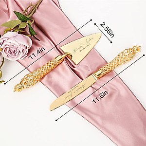 Cake Cutting Set for Wedding, Personalized Gold Cake Knife and Server Set, Custom Cake Serving Set, Engraved Pastry Pie Server Cake Pizza Cutter, Birthday Anniversary Bridal Gift (Cross)