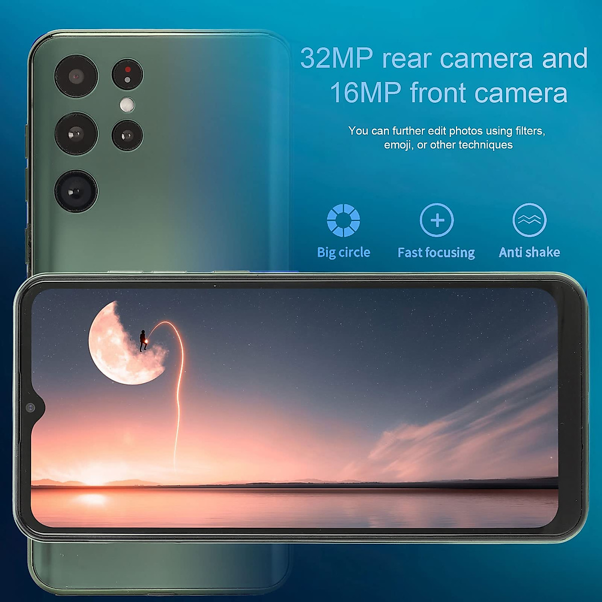 ANGGREK 6.52 Inch Smart Phones with Handwriting Pen Face Unlock 4G 5GWifi Mobile Phone for Adults 6G 128G 100‑240v (Green)