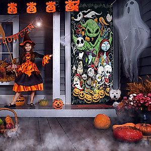 Nightmare Before Christmas Halloween Door Cover Jack Skellington Photo Backdrop Halloween Birthday Party Decorations and Supplies for Home