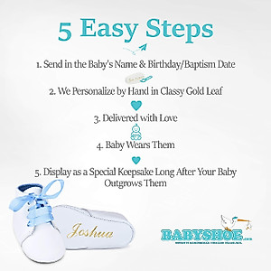 BabyShoe Personalized Baby Boy Christening Shoes – Baptism Leather Lace Up Shoes with Hand Embossed Name & Date – Special Occasion Newborn Church Shoes with Blue Ribbon - Great Idea