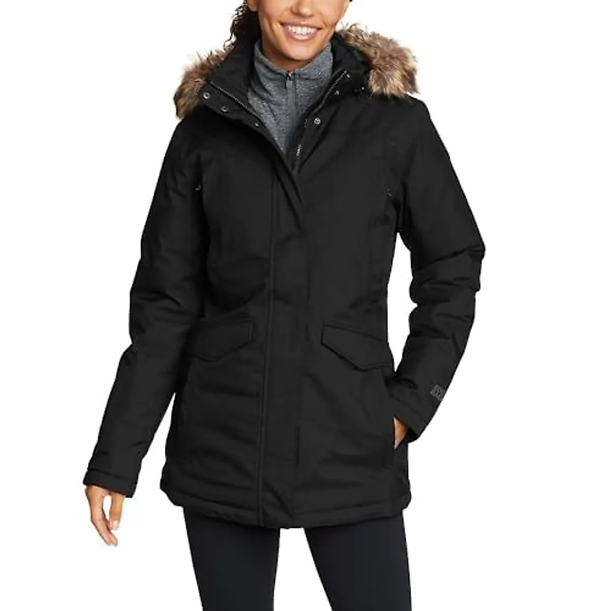 Eddie Bauer Women's Silver Lining Down Waterproof Rain Parka, Black, Medium