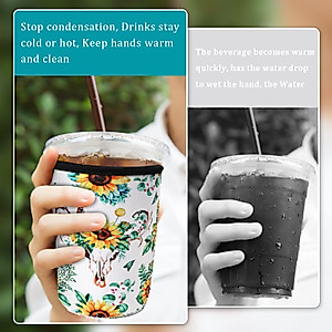 Reusable Iced Coffee Sleeve for Cold Drink Cups, Neoprene Insulator Cup Cover Holder Compatible with Starbucks Dunkin McDonalds Coffee - 3mm Thick (Large Size 30-32oz, Flowers Style