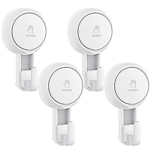 Elegear Suction Cup Hooks for Shower, Heavy Duty Shower Suction Hooks (4-Pack) Waterproof Shower Hooks for Loofah, Robe, Towel Reusable Vacuum Suction Hooks for Bathroom Kitchen