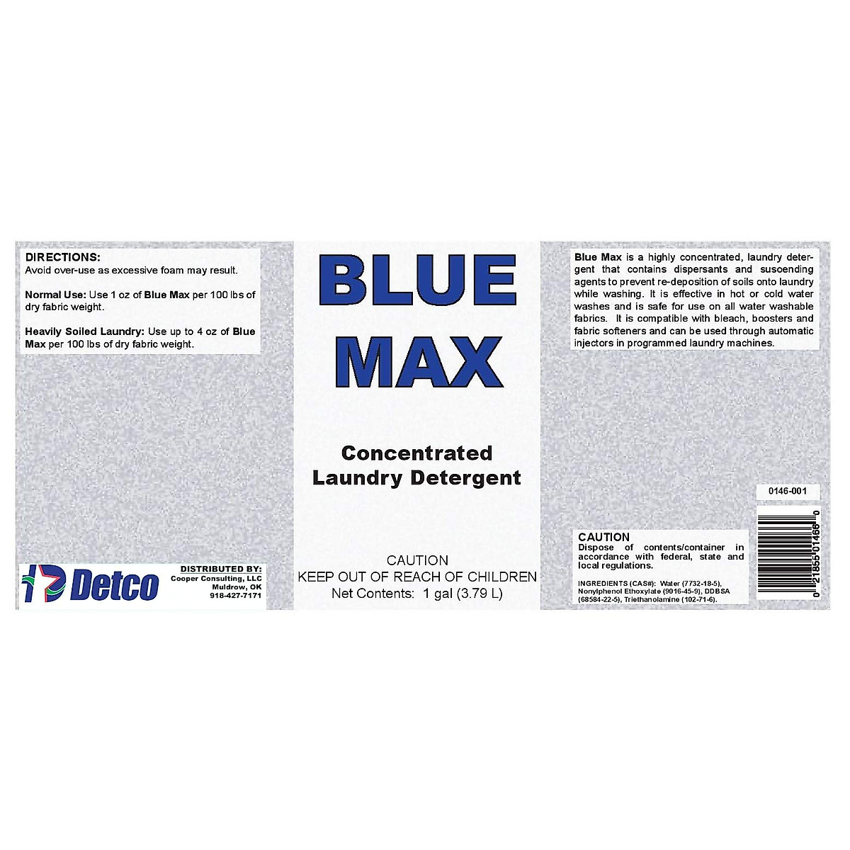 Detco Blue Max Industrial-Strength Laundry Detergent Concentrate - Safely Clean 256 Loads Per Gallon, 1/2 Ounce Per Load, Heavy Duty Concentrated Commercial Formula, 1 Liquid Gallon Bottle, Pack of 1