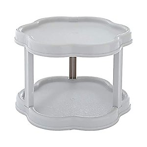 Lazy Susan Cabinet Organizer, OUMATR 2 Tier Non Skid Lazy Susan Turntable (10 Inch X 2), 360 Degree Rotating Spice Rack, 20 Inch Plastic Lazy Susan For Pantry Kitchen And Vanity Display Stand (Grey)