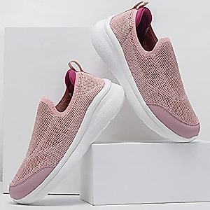 MAZURKA Shoes for Women Slip On Womens Women's Sneakers Wide Woman Walking Slip-On Black White Pink Grey Tan Width Wide Comfortable Fashion Athletic Soft Breathe Summer (Pink,Us Women Size 7)
