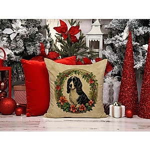 Caroline's Treasures DAC2443PW1818 Welsh Springer Spaniel Christmas Flowers Throw Pillow Machine Washable, Indoor Outdoor Decorative Pillow for Couch, Bed or Patio, 18Hx18W